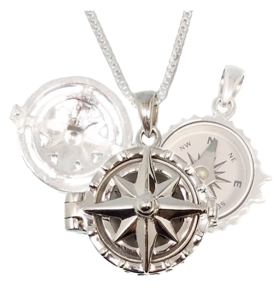 Engraved Working Compass Necklace | Personalized Sterling Silver ...