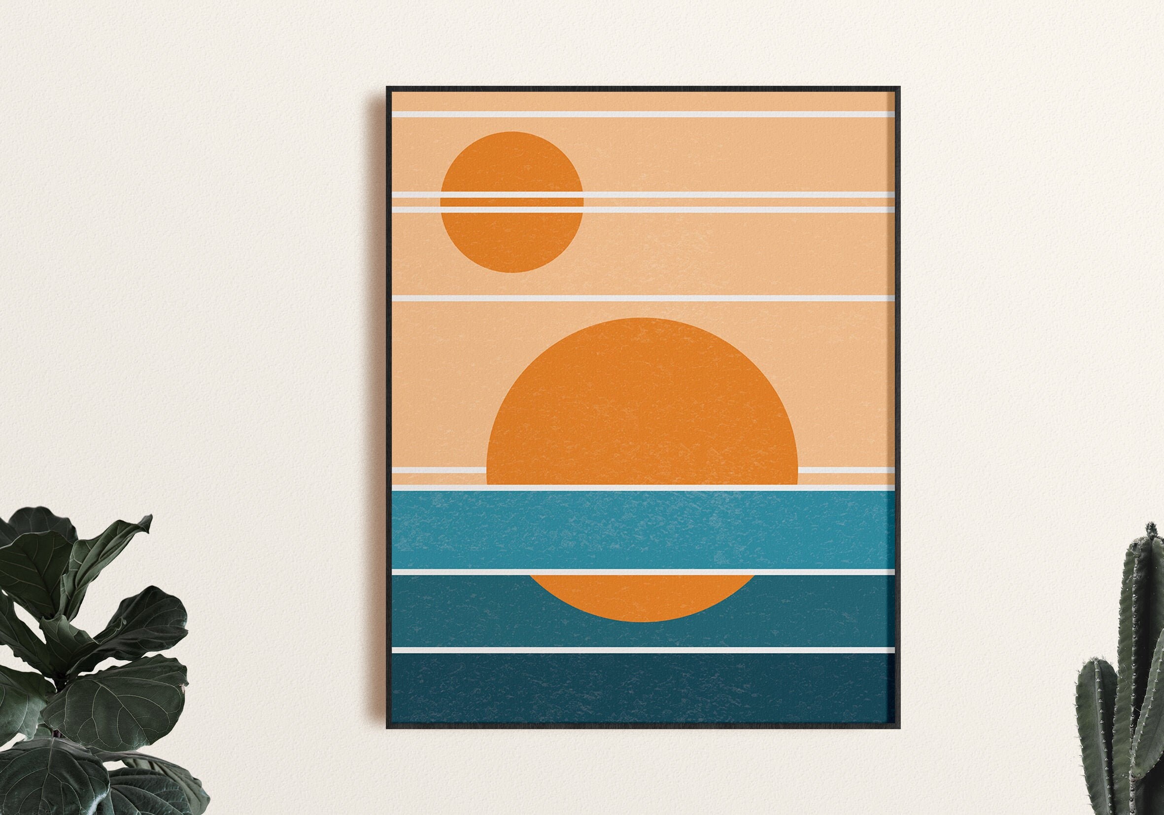 Abstract Rising Sun Print / Earthy Boho Wall Art / Geometric Burnt ...