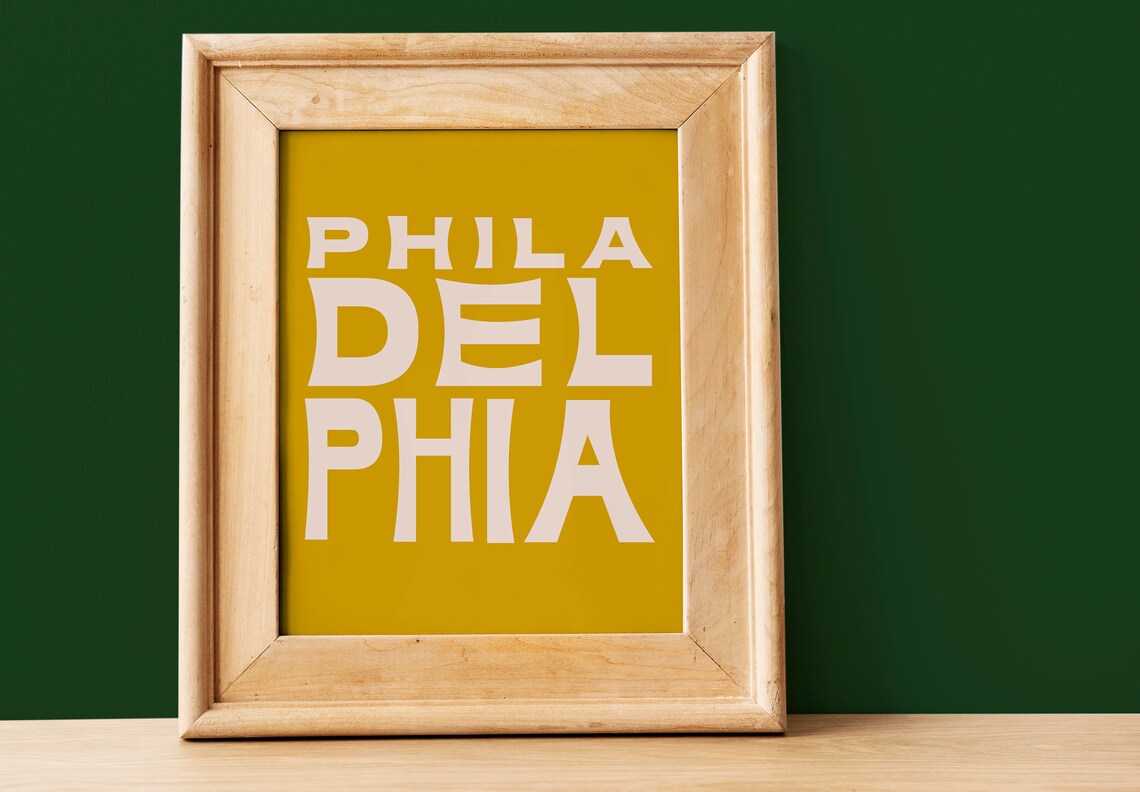Philadelphia Typography Print Mustard Yellow Philly Poster 8x10 Wall ...
