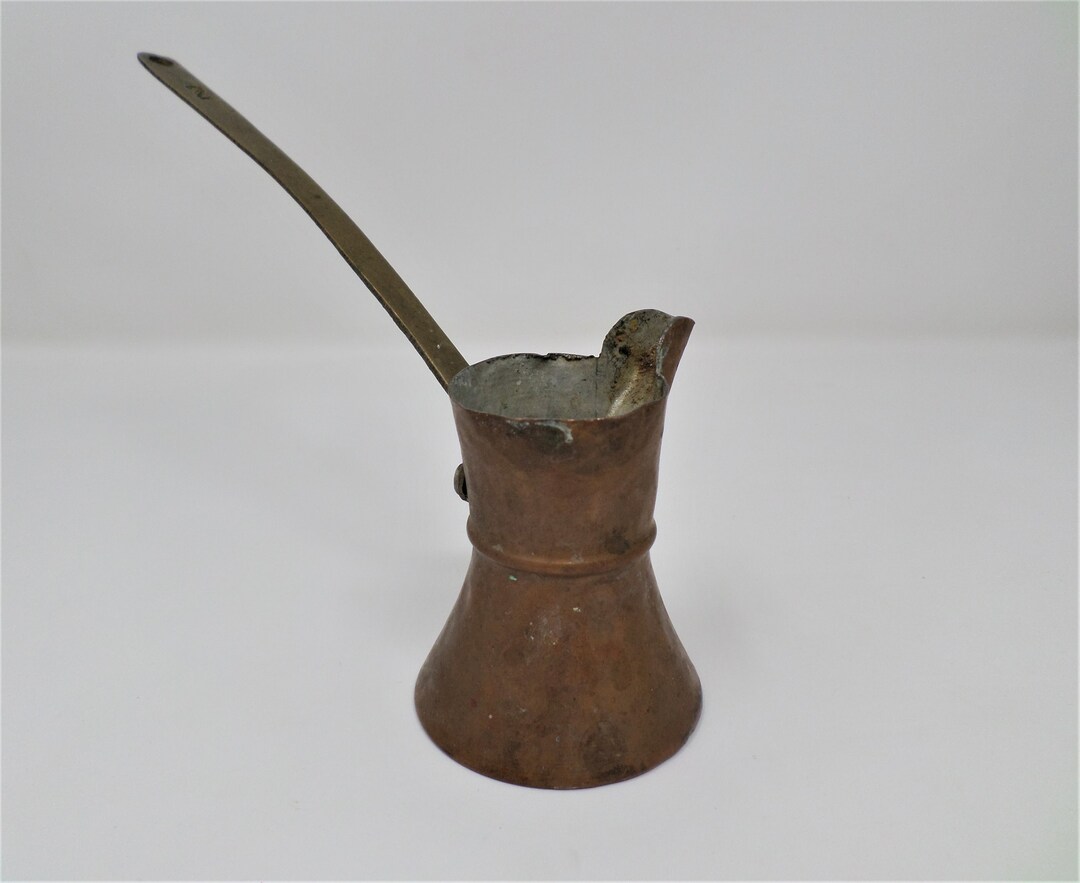 Vintage Copper Coffee Pot, Small Turkish Cezve With Brass Handle, Mini ...