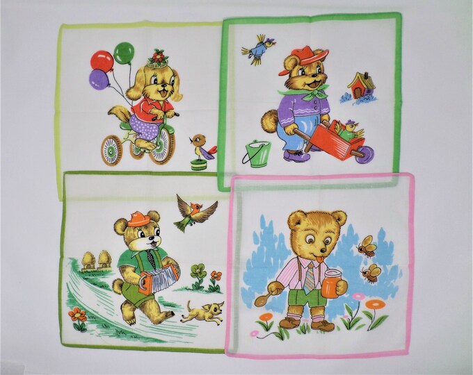 UNUSED Children's Handkerchief, Retro Kids Cotton Cartoon Hanky ...