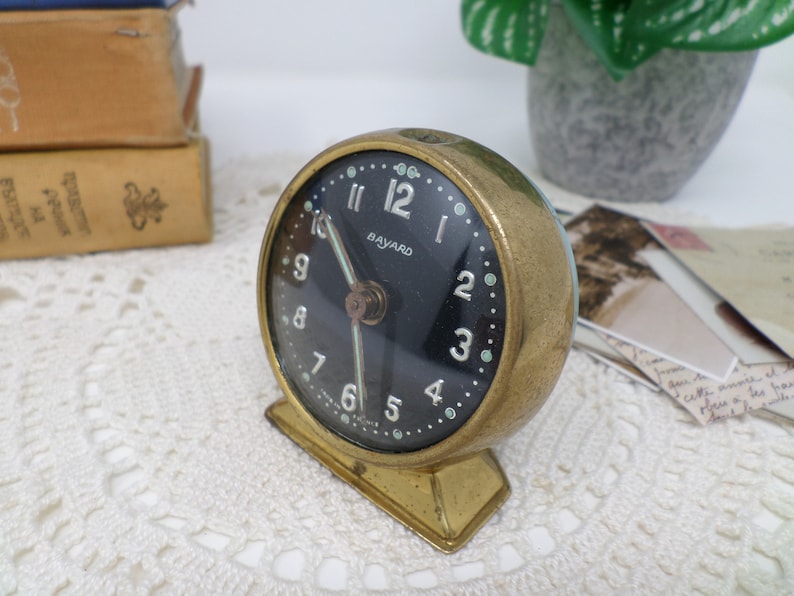 BAYARD Vintage Alarm Clock, Art Deco Travel Brass Clock, Rare French ...