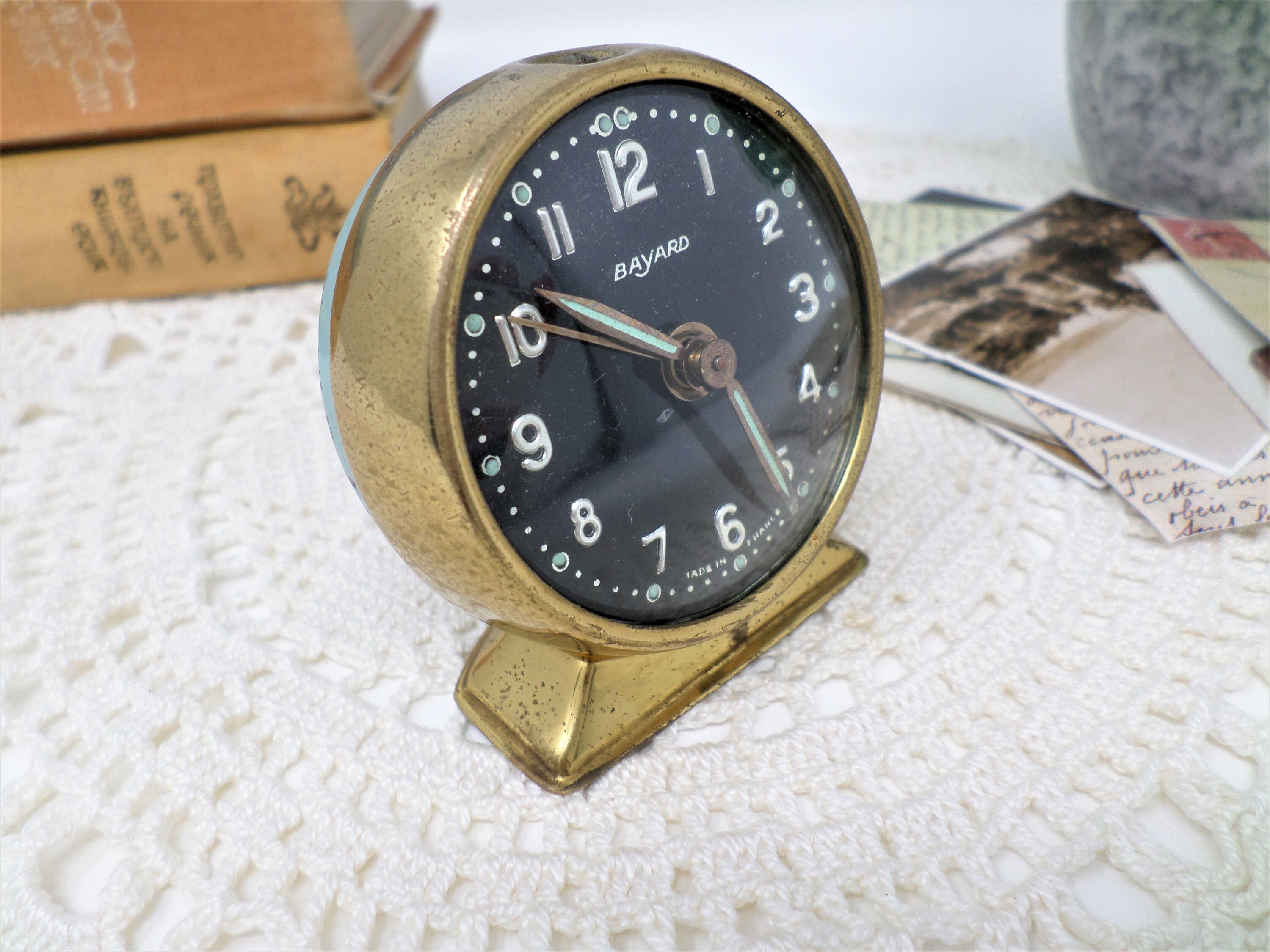 BAYARD Vintage Alarm Clock, Art Deco Travel Brass Clock, Rare French ...