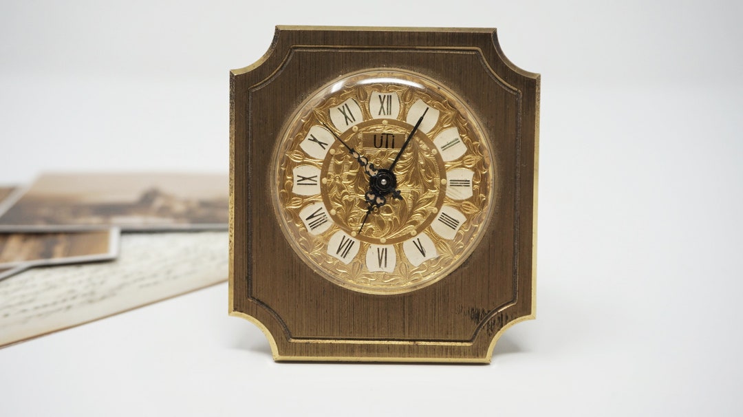 UTI Vintage Brass Alarm Clock, Small Desk Clock, Working Mechanical ...