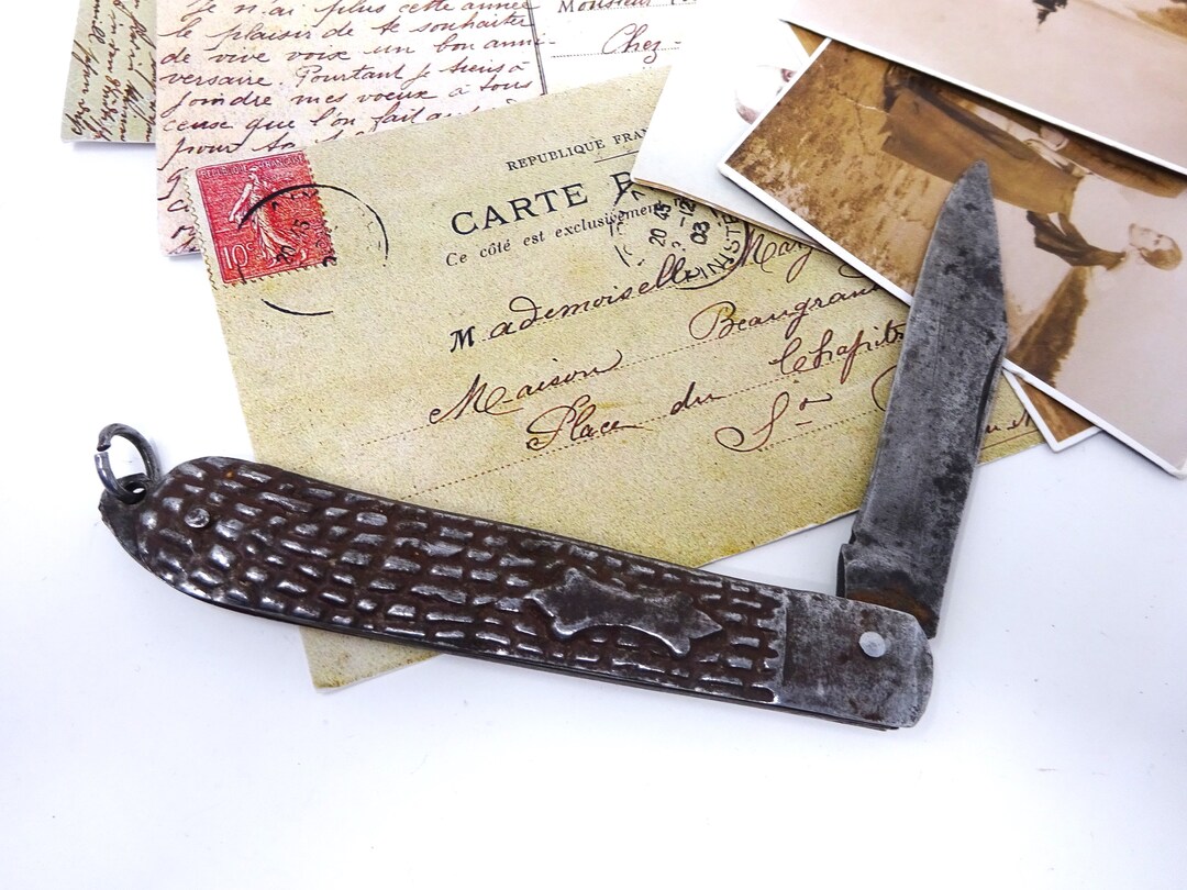 Antique Pocket Knife With Metal Handle, Vintage Folding Knife, Old ...