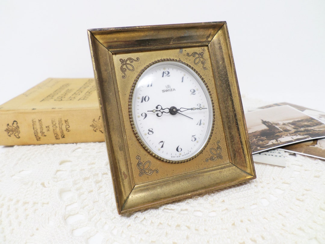UTI SWIZA Alarm Clock, Vintage Brass Swiss Made Clock, Retro Desk Clock ...