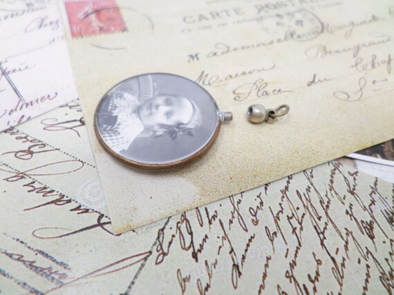 Antique Photo Frame Pendant with Portraits of Man and… - Gem