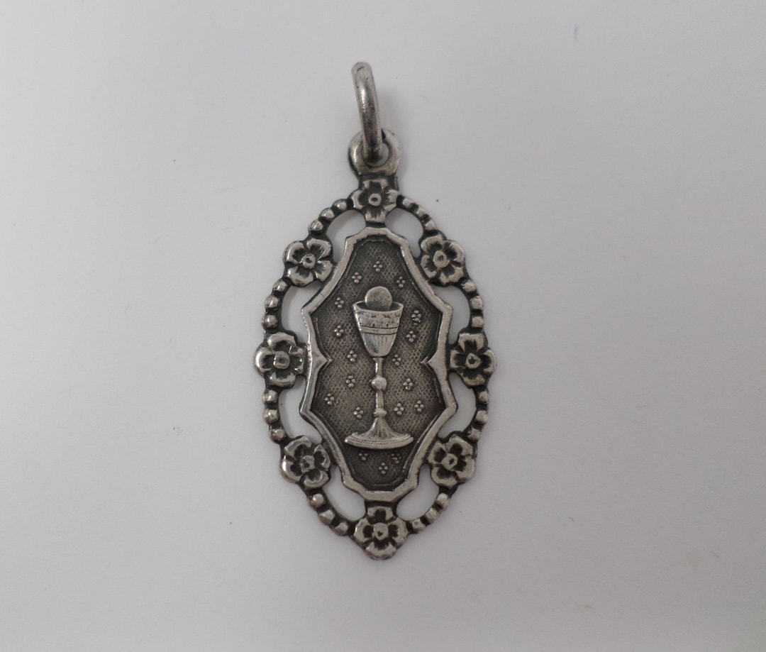 First Holy Communion Vintage Silver Pendant, Antique Christian Charm ...