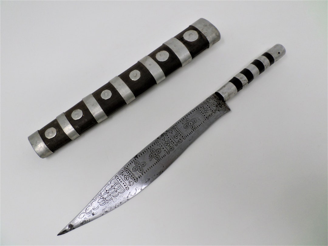 Vintage Arabic Knife With Wooden Ebony Sheath, Antique Hand Forged ...