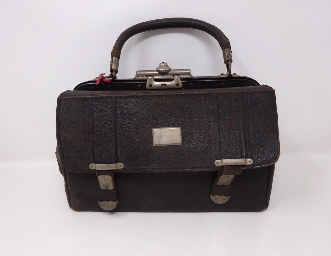 Antique Top Handle Bag With Key, 1920s Classic Vintage Black Ladies ...
