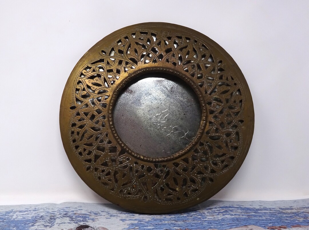 Vintage Brass Round Mirror, Antique Wall Circular Mirror, Vanity Circle ...