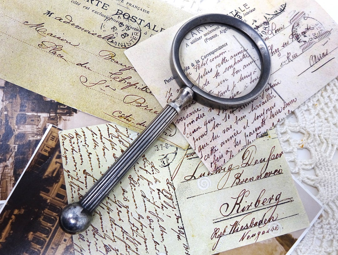 Vintage Silvered Magnifying Glass, Old Magnifier, Reading Glass, Loupe ...