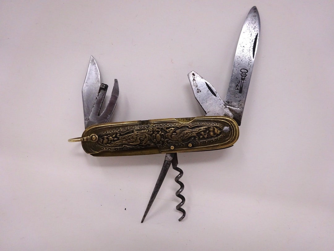 Brass Pocket Knife Pendant, Vintage French Pocket Knife, Antique ...