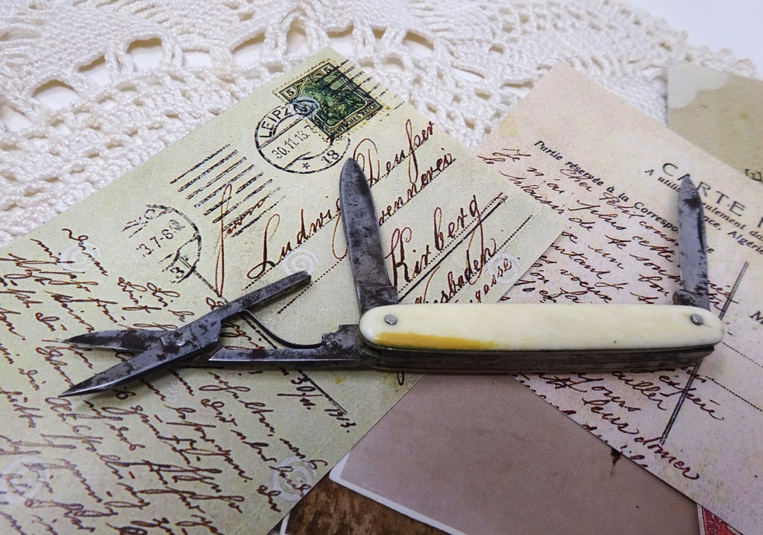 Small Vintage Pocket Knife With Bone Handle and Scissors - Etsy