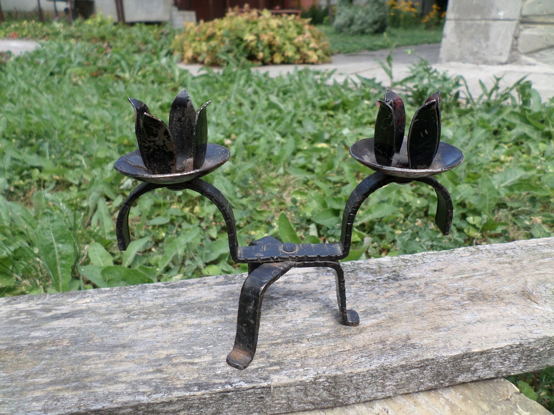 Vintage Metal Candlestick, Ornate Hand Hammered Iron Candle Holder ...
