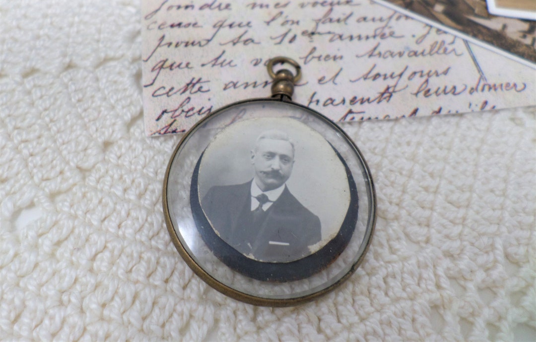 Antique Memory Mourning Jewelry, Brass Photo Frame Pendant With ...