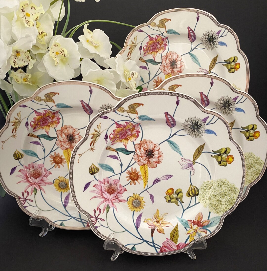 Set 4/DINNER PLATES, Grace's Teaware, Bold Floral, daisy and Bird ...