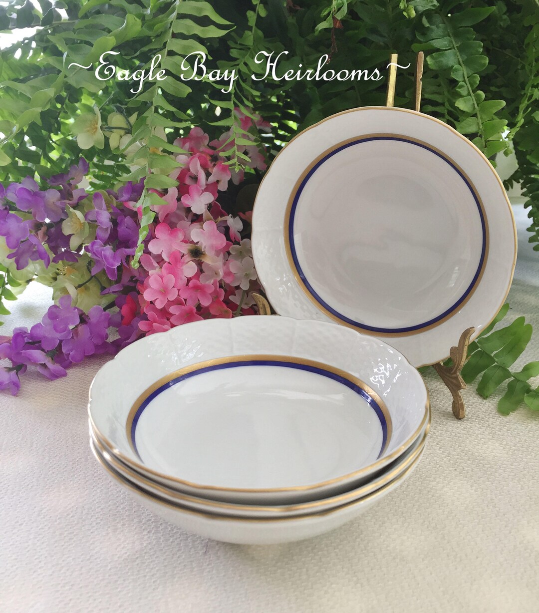4 Fruit/dessert Bowls, Trianon Pattern, Fine Bohemian China ...