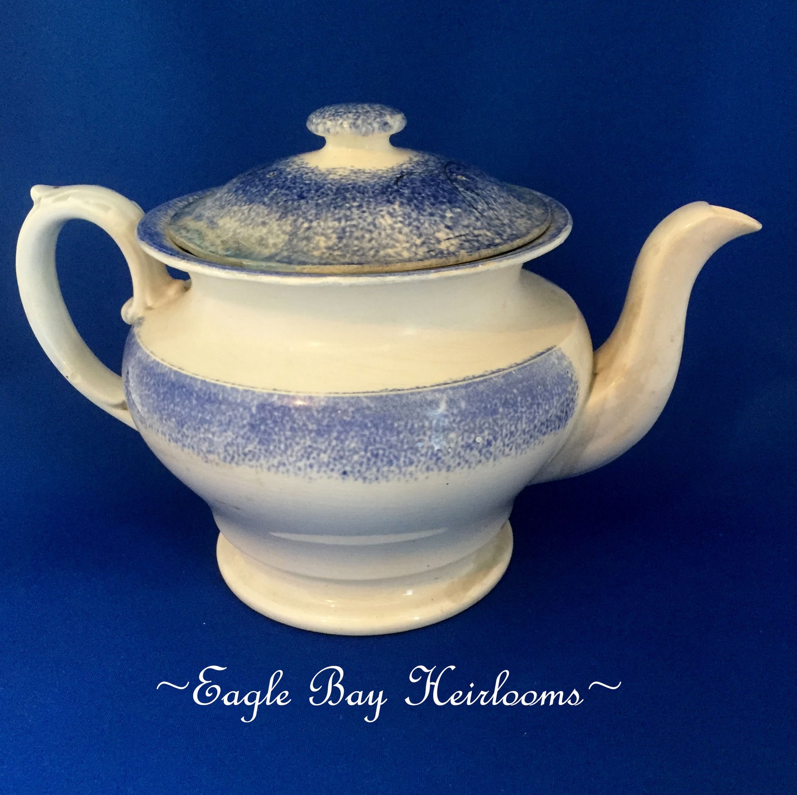 TEAPOT, 1840's, RARE, Antique Staffordshire, Blue Spongeware ...