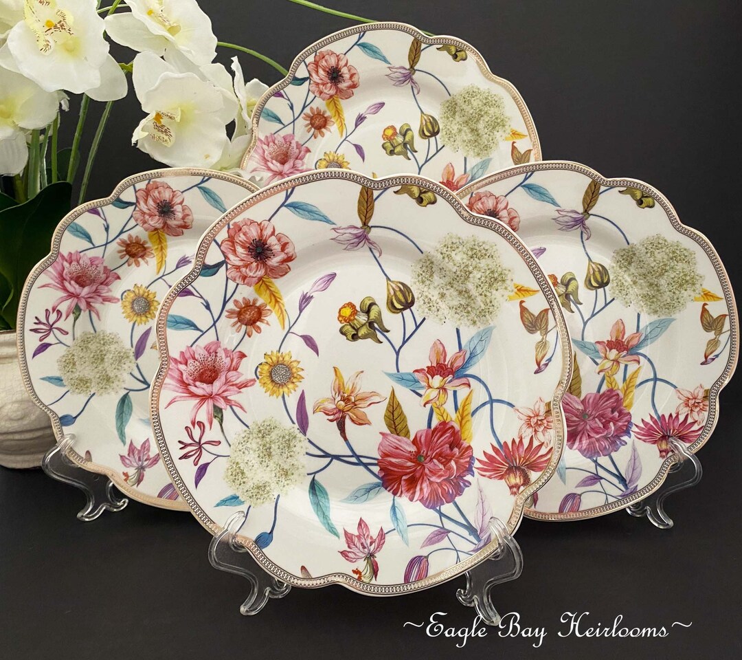 Set 4/SALAD PLATES, Grace's Teaware, Bold Floral "daisy and Bird ...