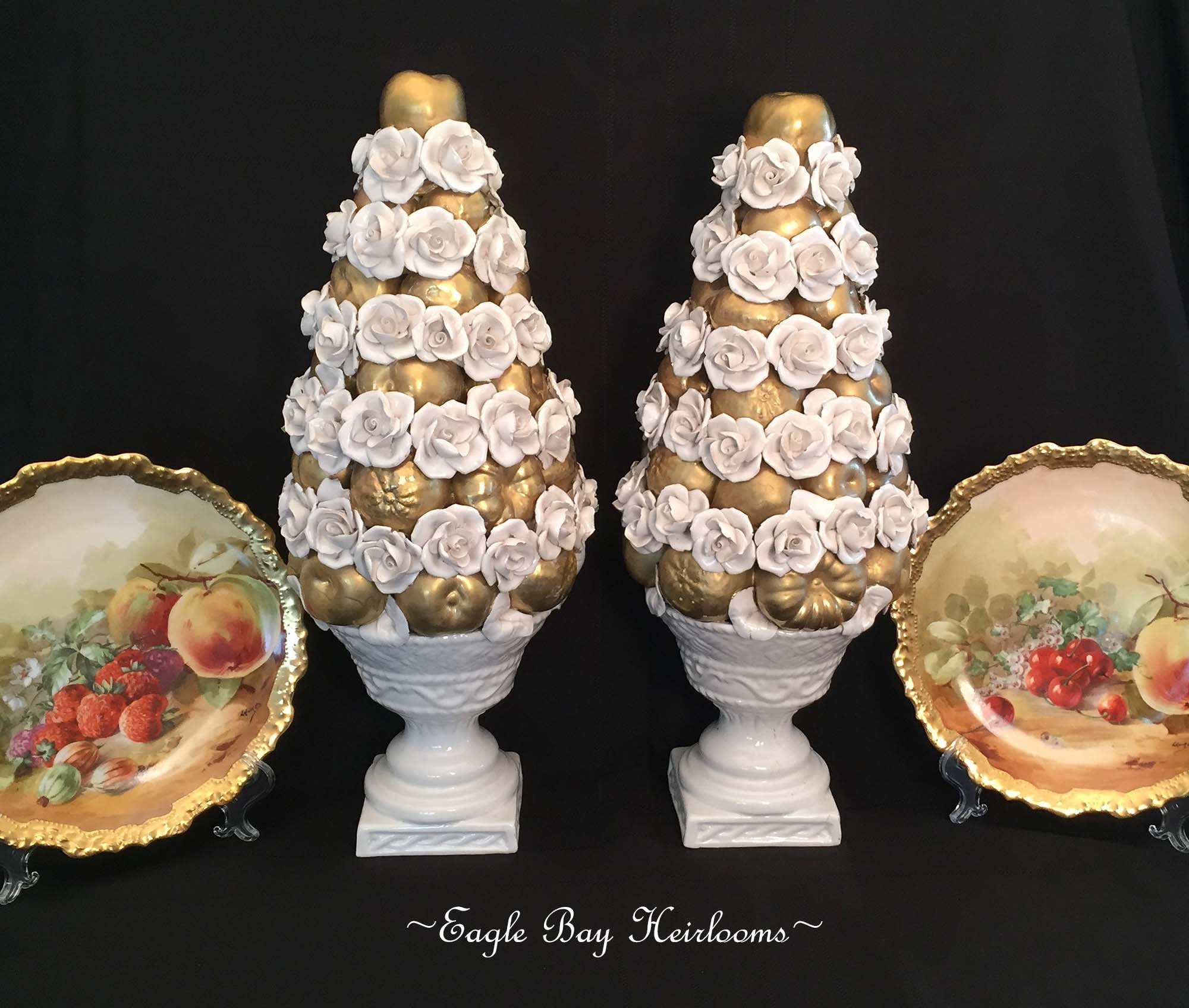 Mid-century, Italian Creamware, Fruit & Floral Topiary, Gilded Apples ...
