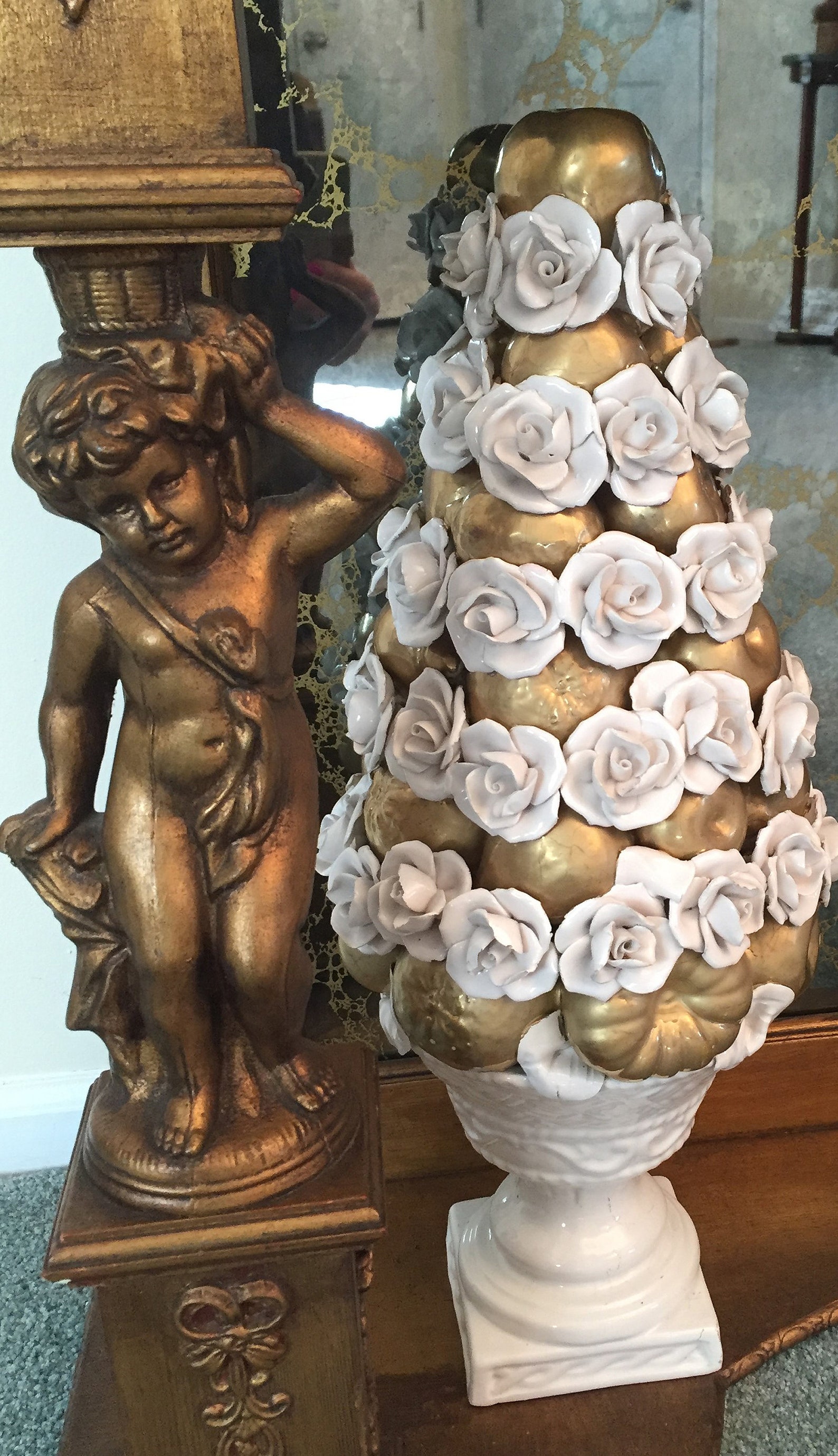 Mid-century, Italian Creamware, Fruit & Floral Topiary, Gilded Apples ...