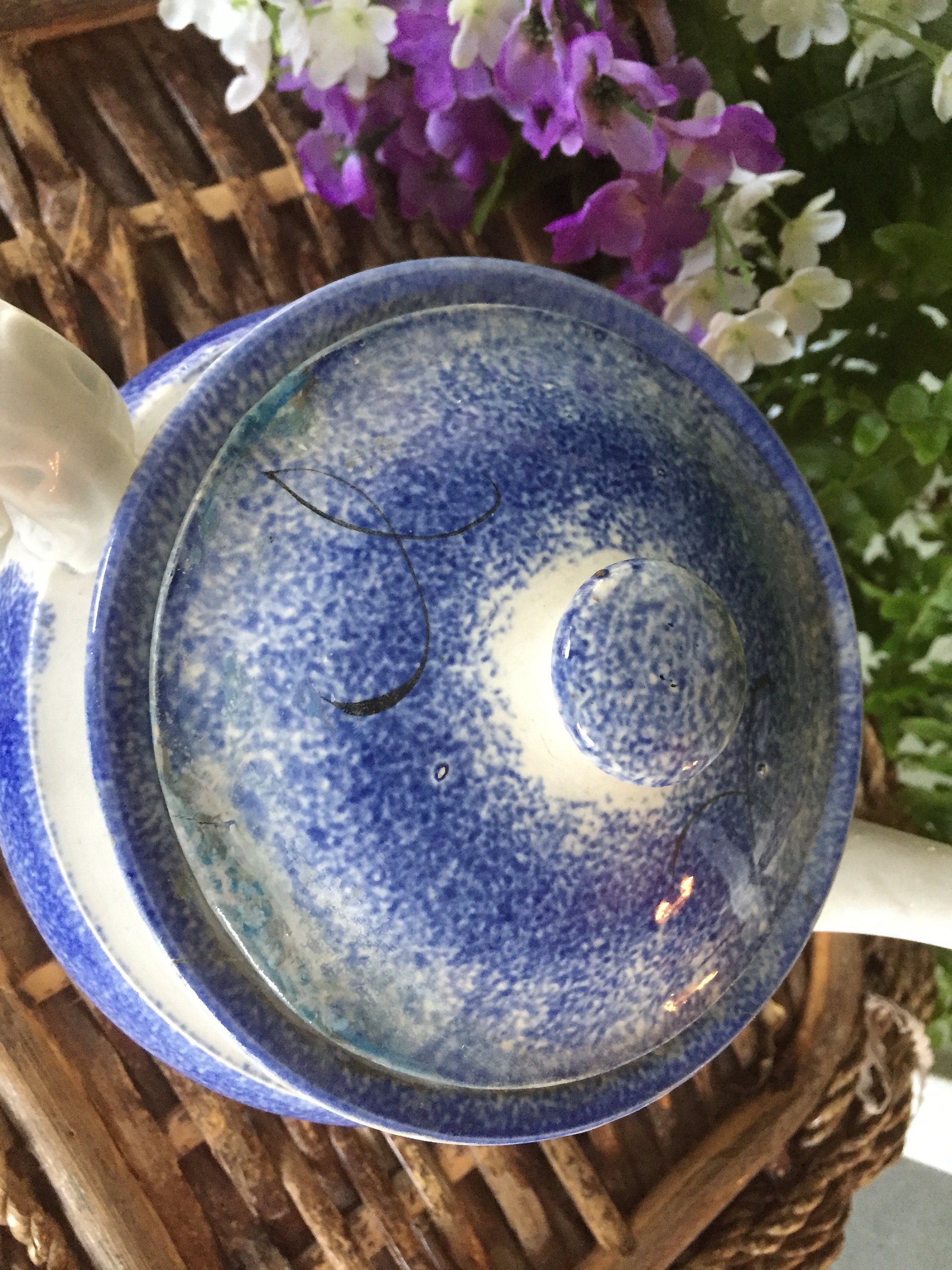 TEAPOT, 1840's, RARE, Antique Staffordshire, Blue Spongeware ...