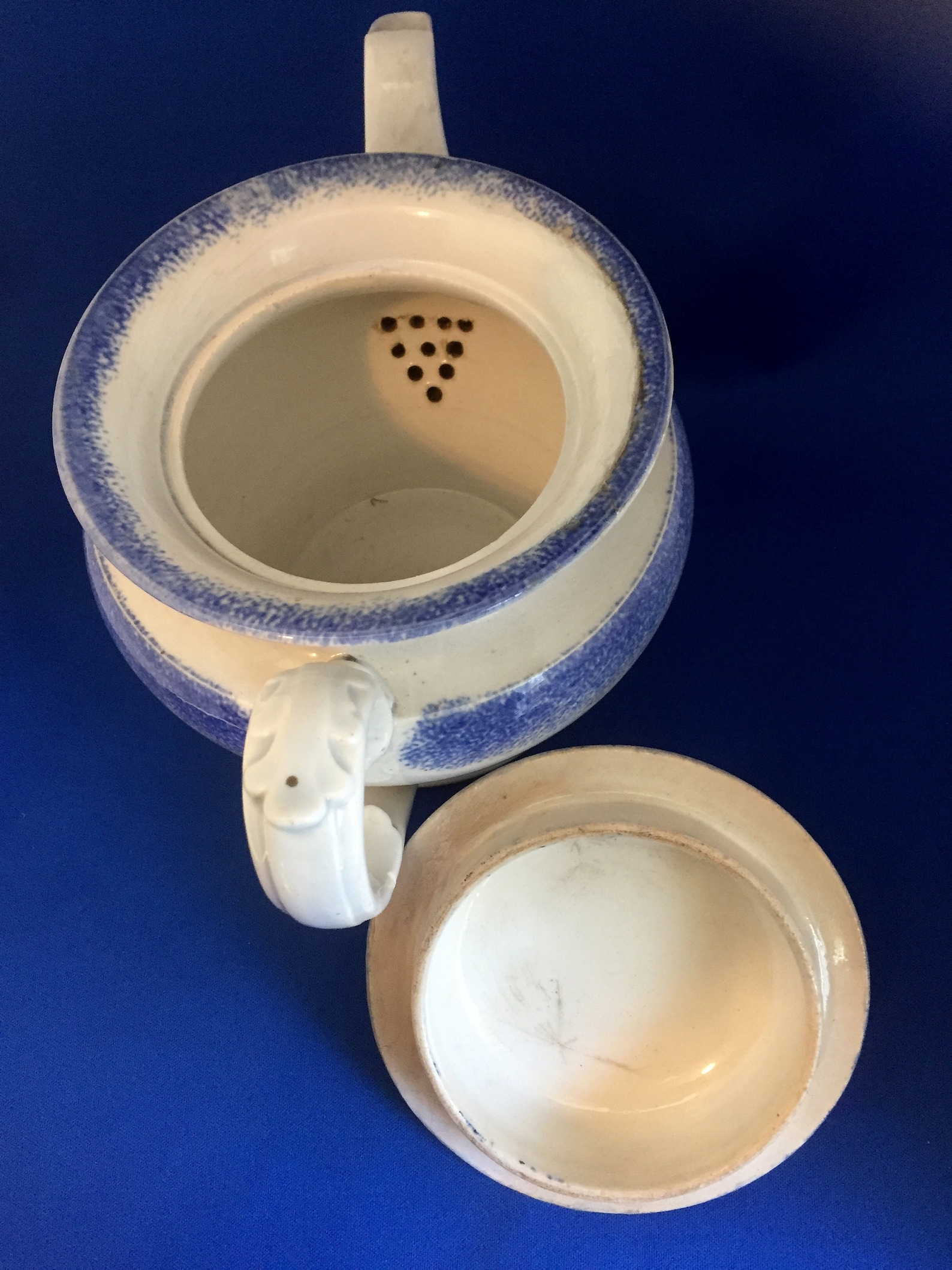 TEAPOT, 1840's, RARE, Antique Staffordshire, Blue Spongeware ...