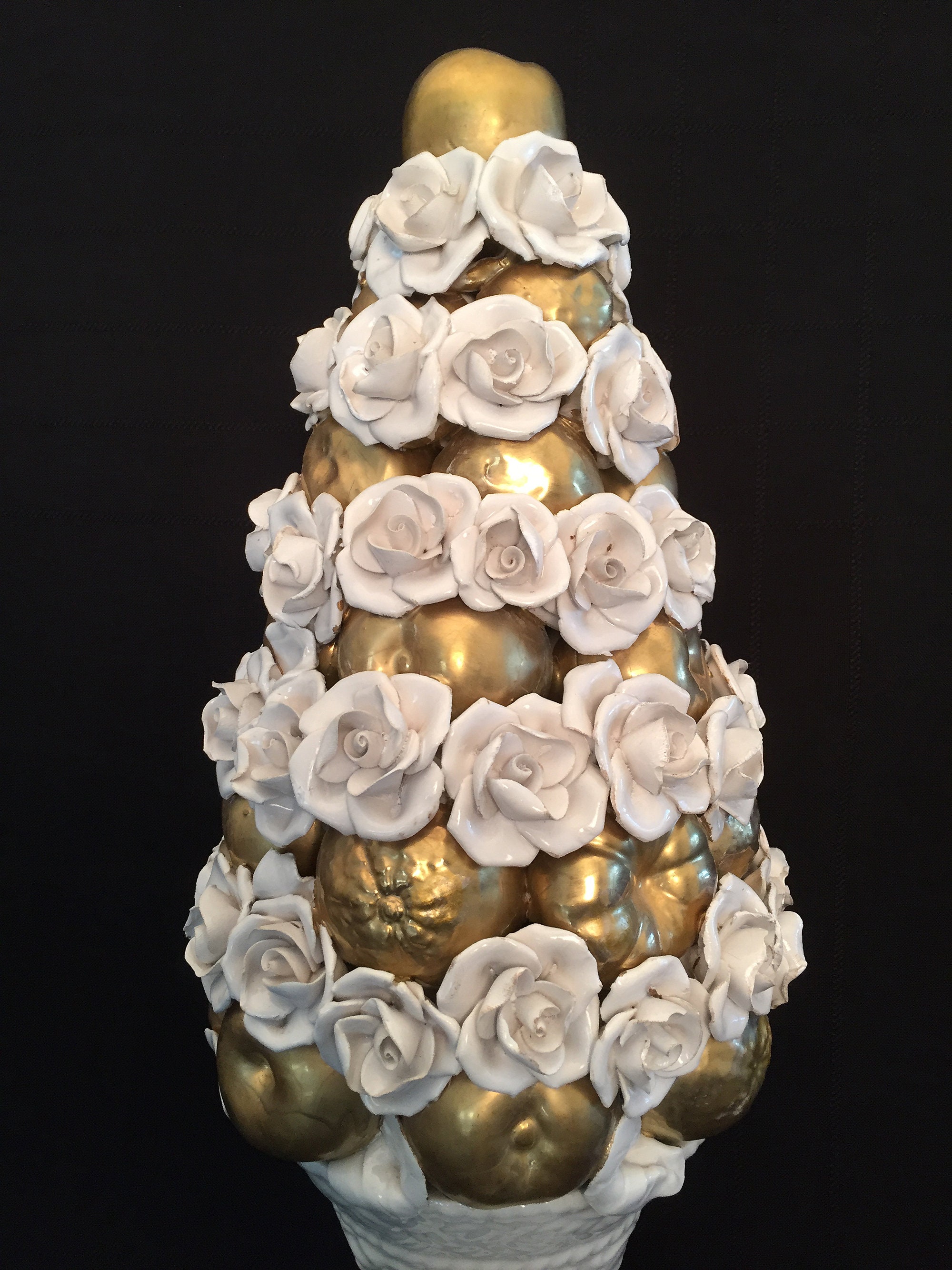 Mid-century, Italian Creamware, Fruit & Floral Topiary, Gilded Apples ...