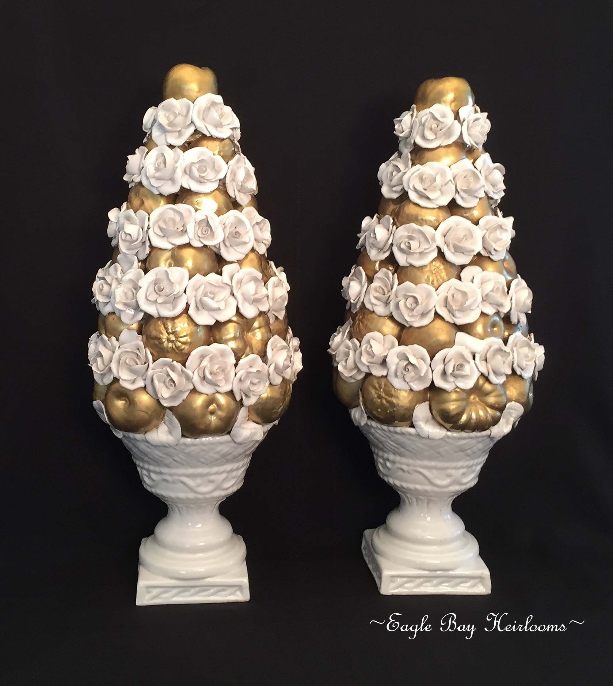 Mid-century, Italian Creamware, Fruit & Floral Topiary, Gilded Apples ...