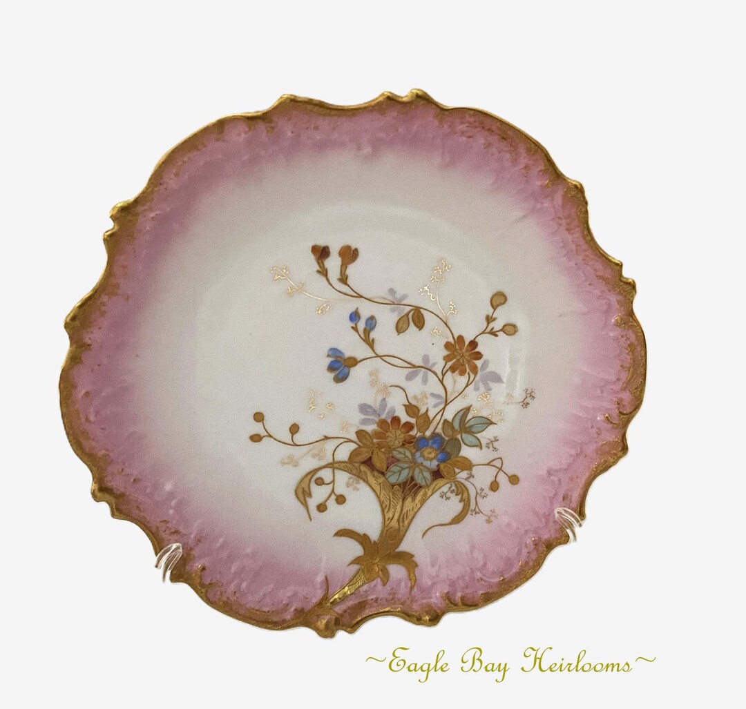 Antique FRENCH Display Plate: Coiffe Mark, Limoges, Pink Band ...