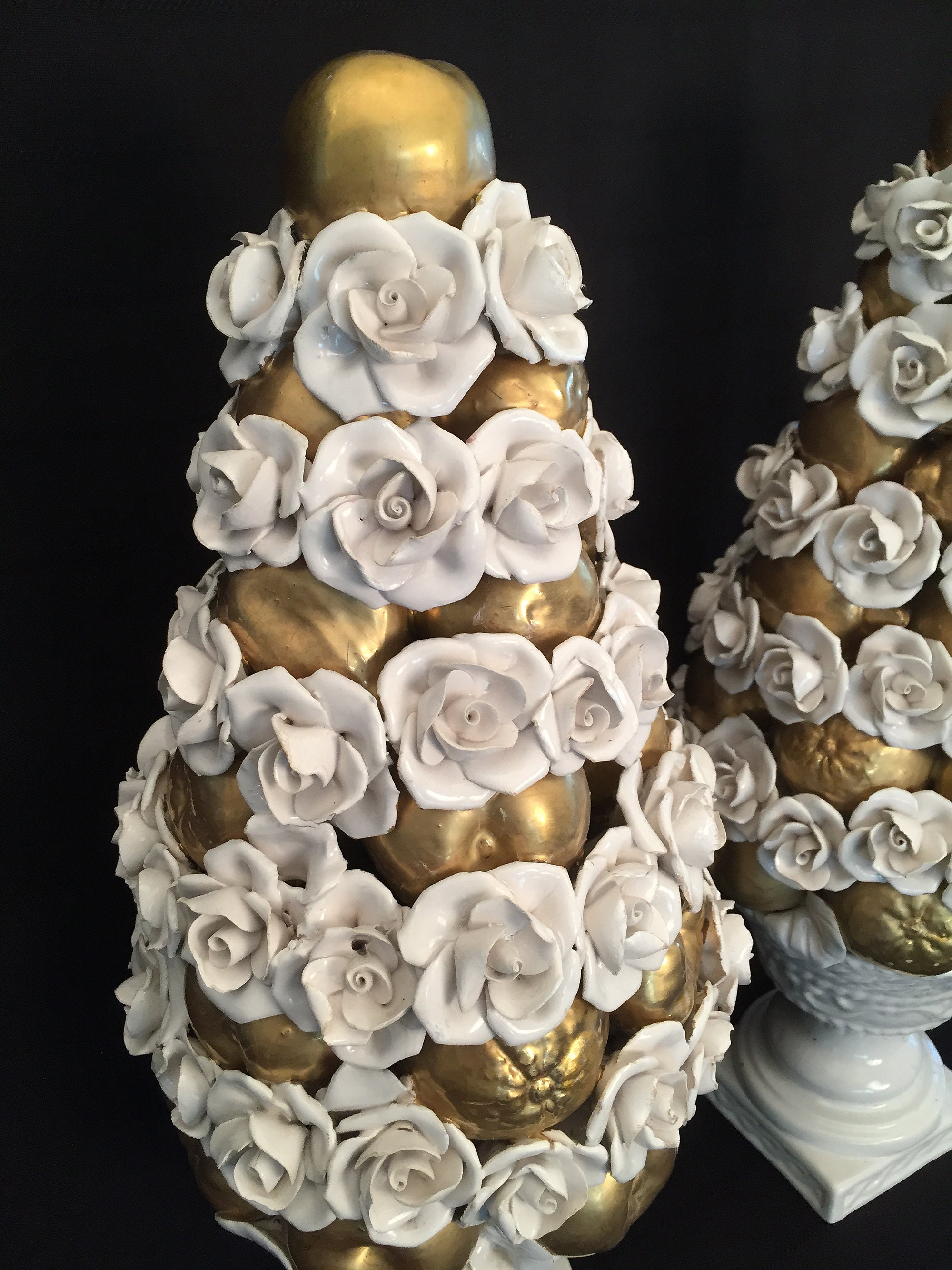 Mid-century, Italian Creamware, Fruit & Floral Topiary, Gilded Apples ...