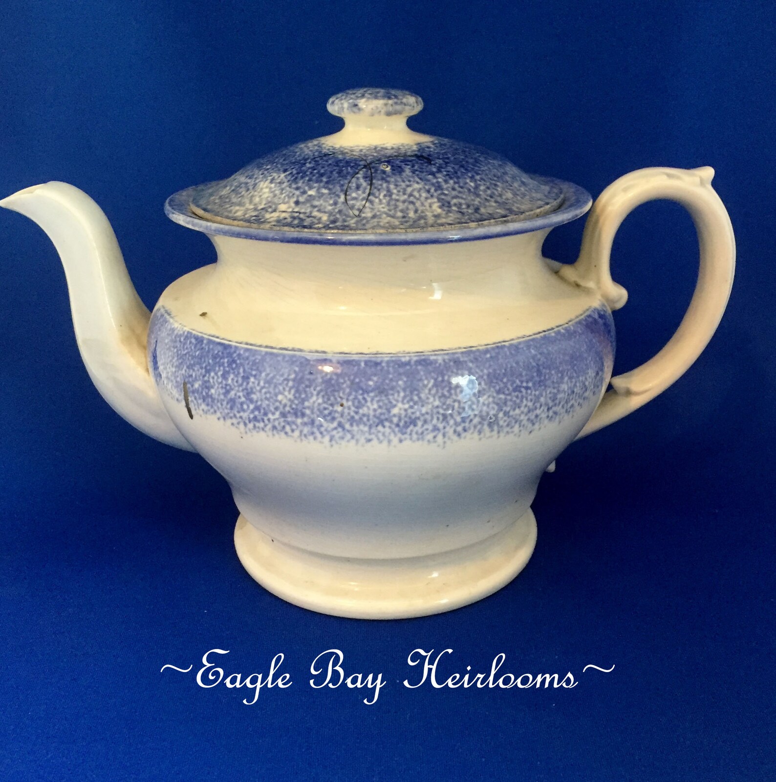 TEAPOT, 1840's, RARE, Antique Staffordshire, Blue Spongeware ...