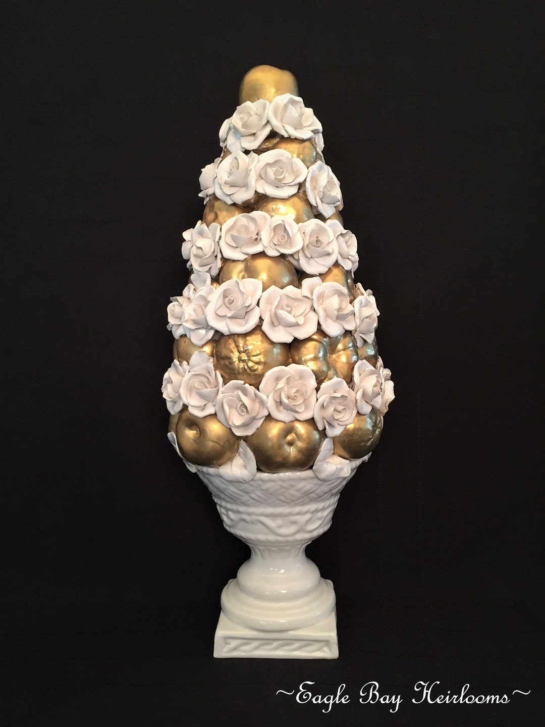 Mid-century, Italian Creamware, Fruit & Floral Topiary, Gilded Apples ...