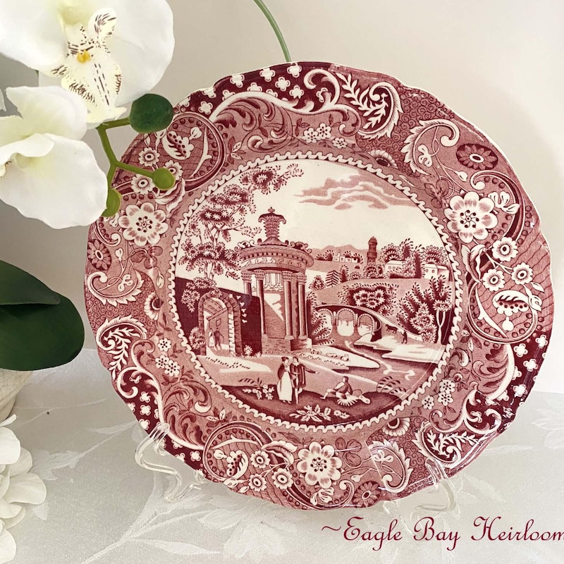 Red Transferware Plates - Etsy
