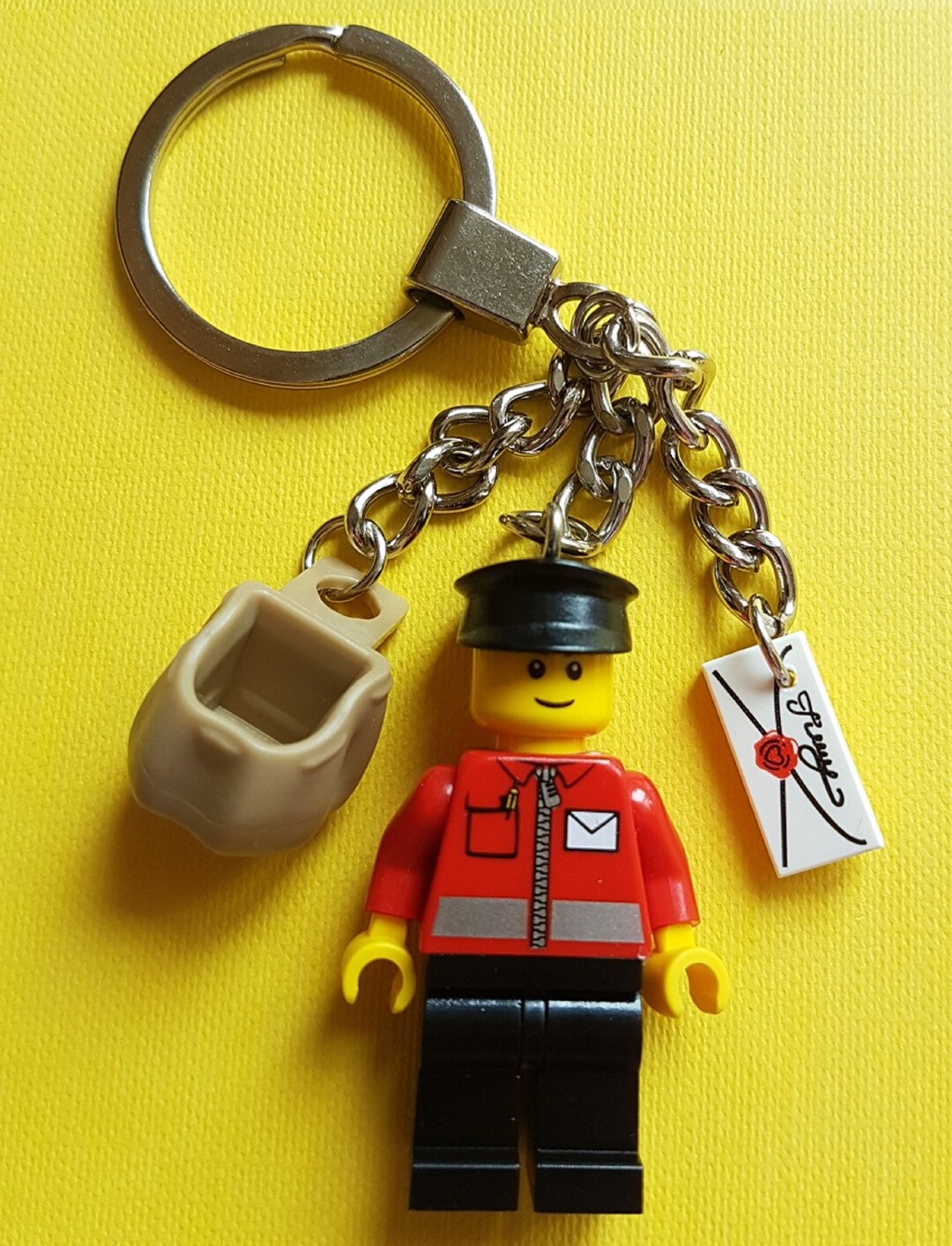 Postman Minifigure (with Sack and Letter) Keychain - Handmade Made From ...
