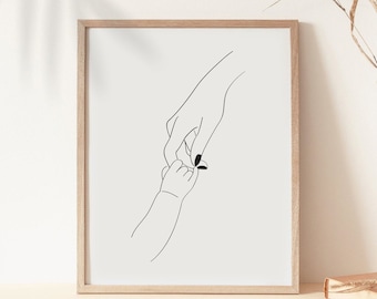 Holding Hands Line Drawing, Baby Mother Hands Print, Minimalist Nursery ...