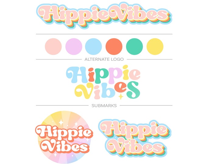 Boho Retro Logo 60s 70s Typography Branding Kit Vintage - Etsy