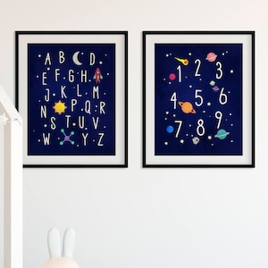 Outer Space Nursery Alphabet and Numbers Wall Art Rocket Ship Nursery ...