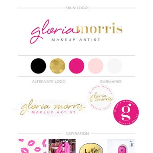Modern Branding Package, Gold Pink Makeup Artist Logo Kit, Fuchsia Gold ...