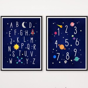 Outer Space Nursery Alphabet and Numbers Wall Art Rocket Ship Nursery ...