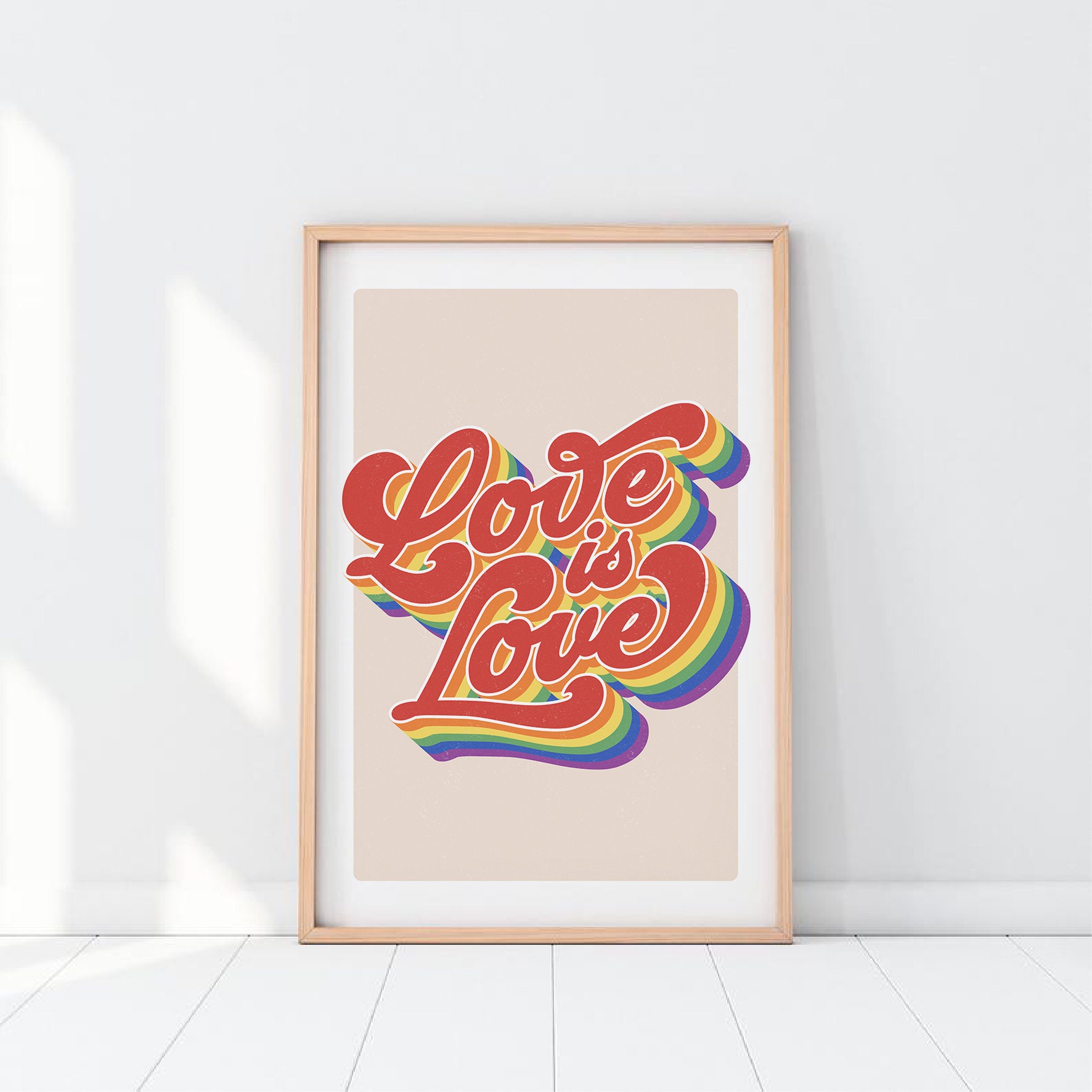 LGBT Print Love is Love Gay Pride Art, Retro Rainbow Flag Lesbian ...