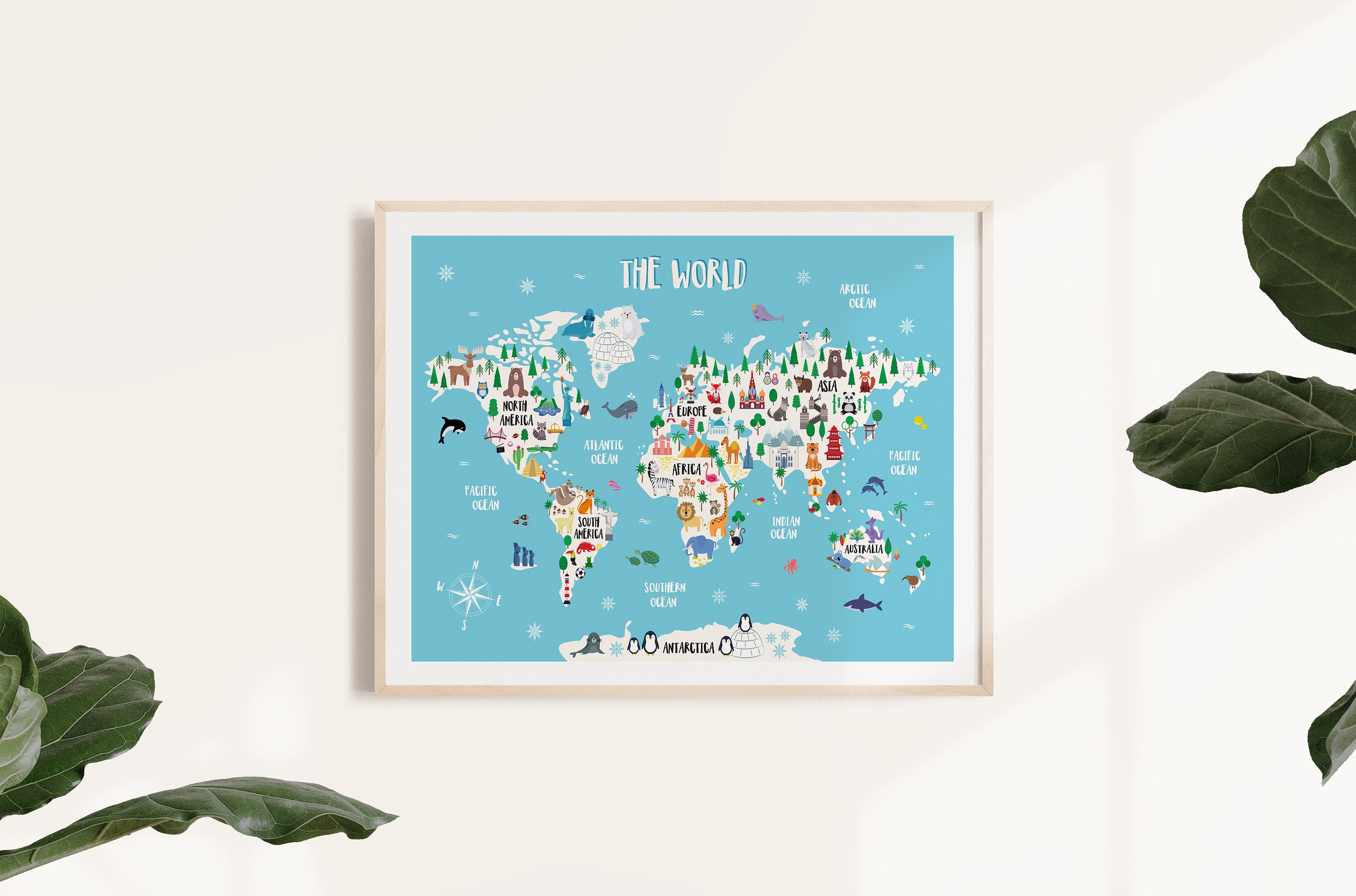 Animal World Map Print, Kids World Map Poster, Nursery World Map, Large ...
