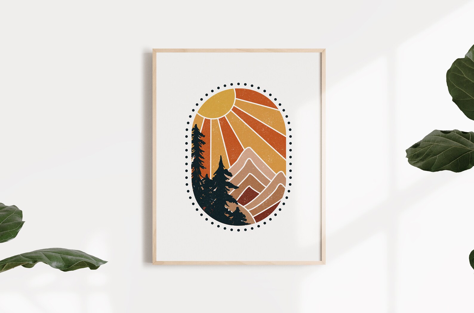 Abstract Sunset Boho Gallery Wall Mid Century Art Mountains | Etsy