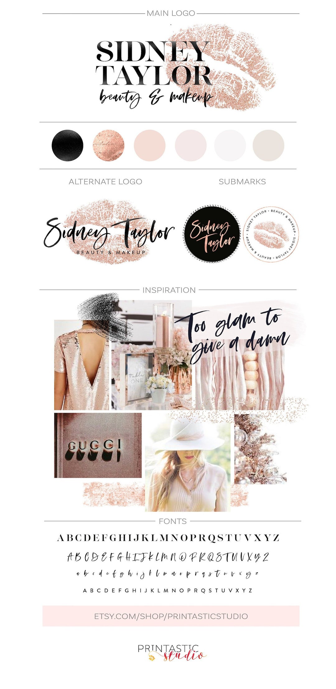 Makeup Artist Logo Design, Rose Gold Lips Logo Branding Kit Package ...