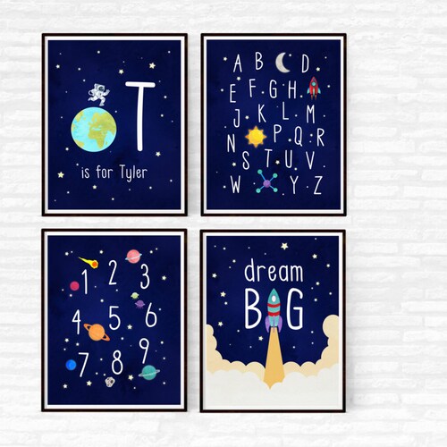 Outer Space Nursery Alphabet and Numbers Wall Art Rocket Ship - Etsy