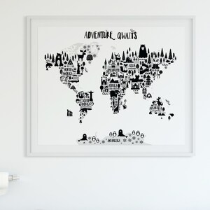 Animal World Map Print, Monochrome Nursery World Map, Adventure Nursery ...