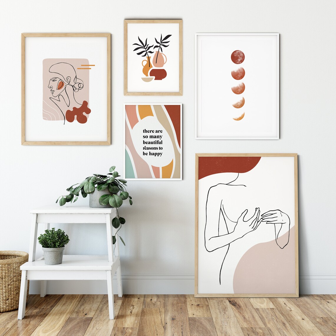 Abstract Gallery Wall Boho Abstract Shapes Plants Printable | Etsy