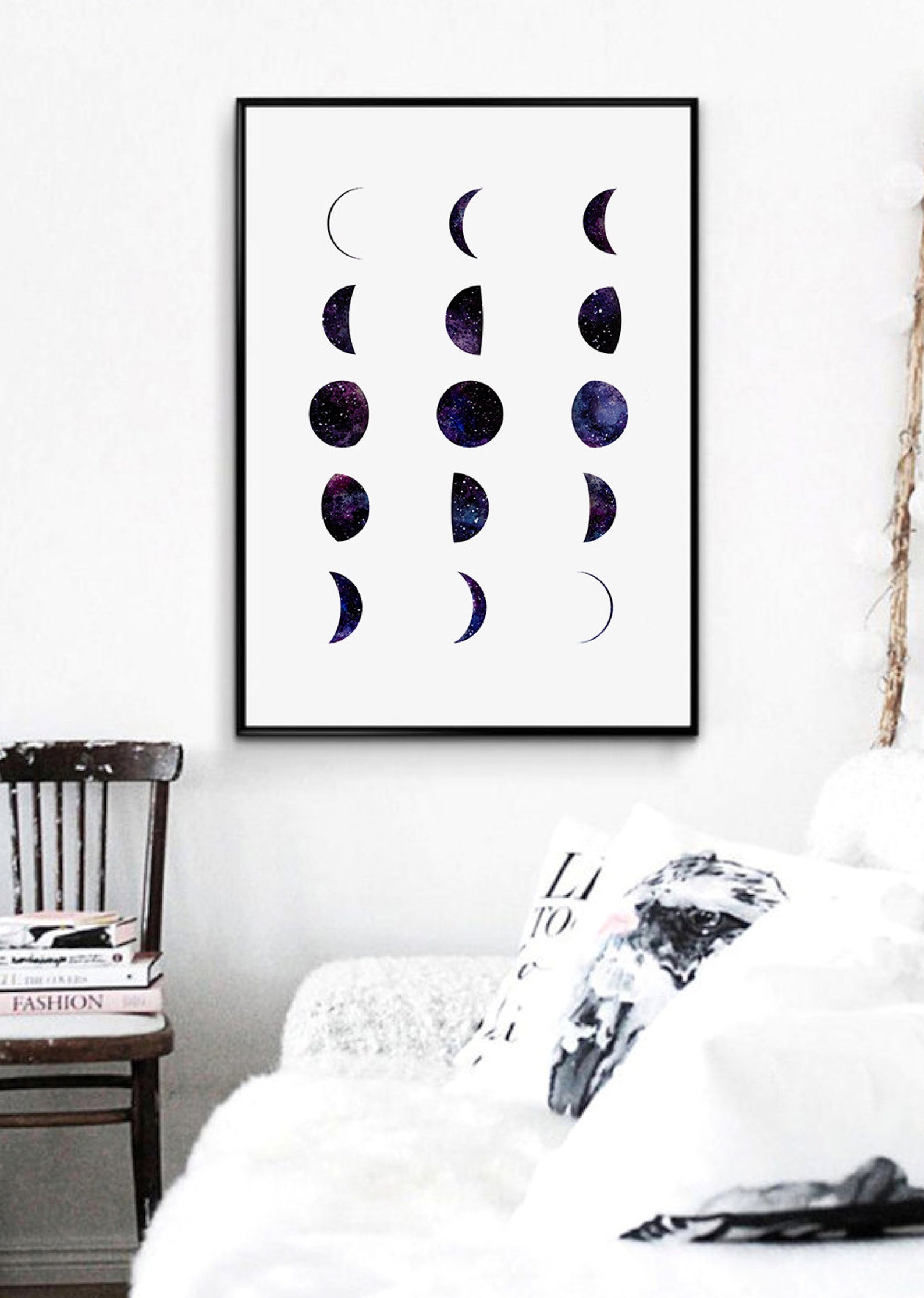 Phases of the Moon Print Moon Phases Wall Art Watercolor | Etsy