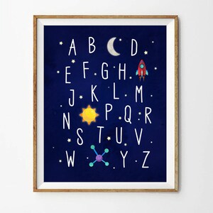 Outer Space Nursery Alphabet and Numbers Wall Art Rocket Ship Nursery ...